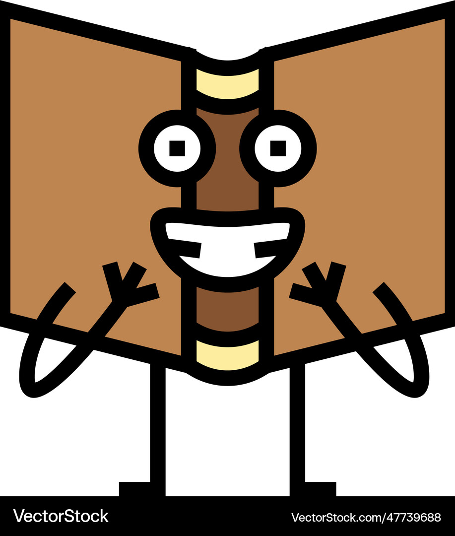 Cute book character color icon Royalty Free Vector Image