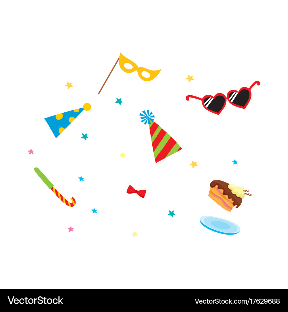 Flat cartoon party symbols set Royalty Free Vector Image