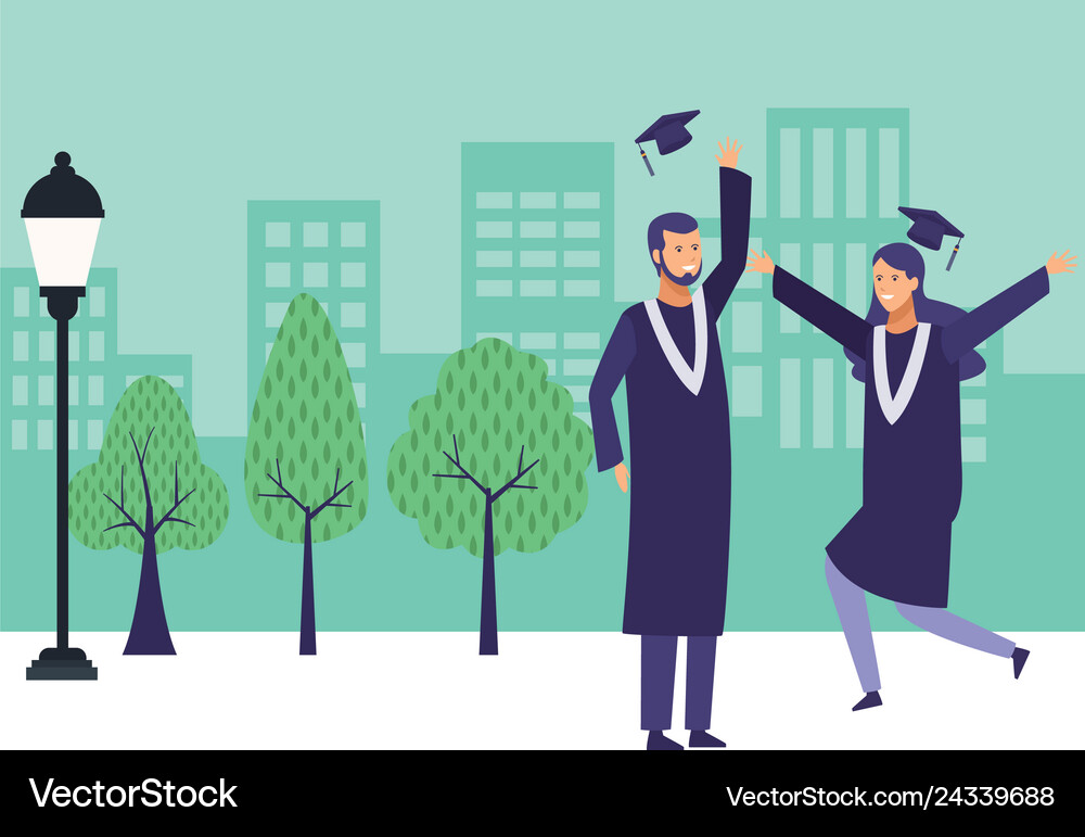 Graduation ceremony couple tossing Royalty Free Vector Image