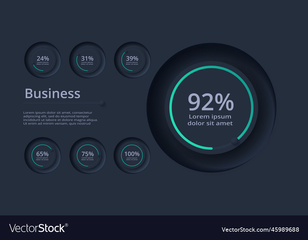 Neumorphic flowchart dark infographic creative Vector Image