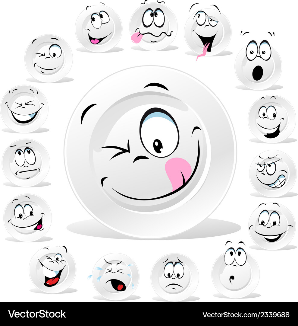 White plate cartoon with many expressions Vector Image