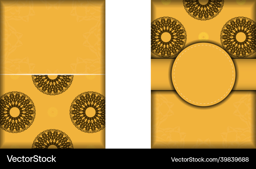 Yellow card with indian brown pattern for your Vector Image