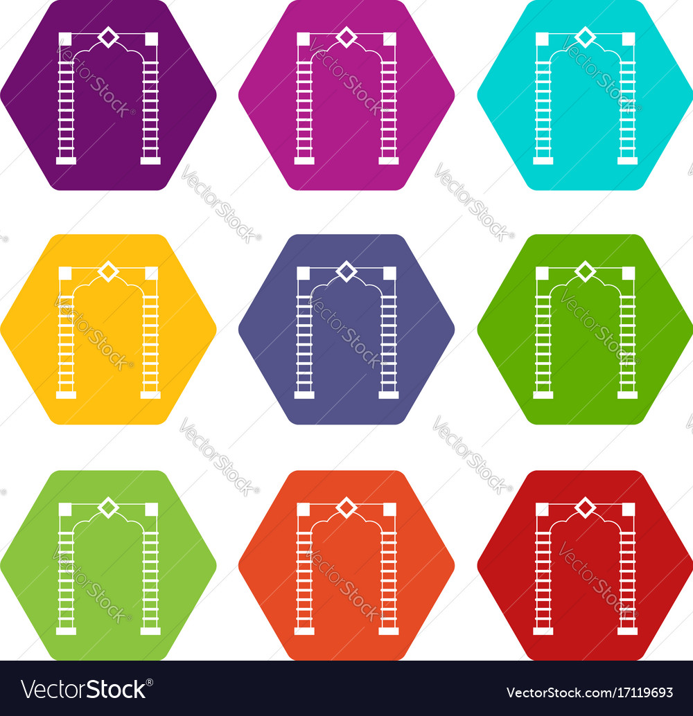 Arch icon set color hexahedron Royalty Free Vector Image