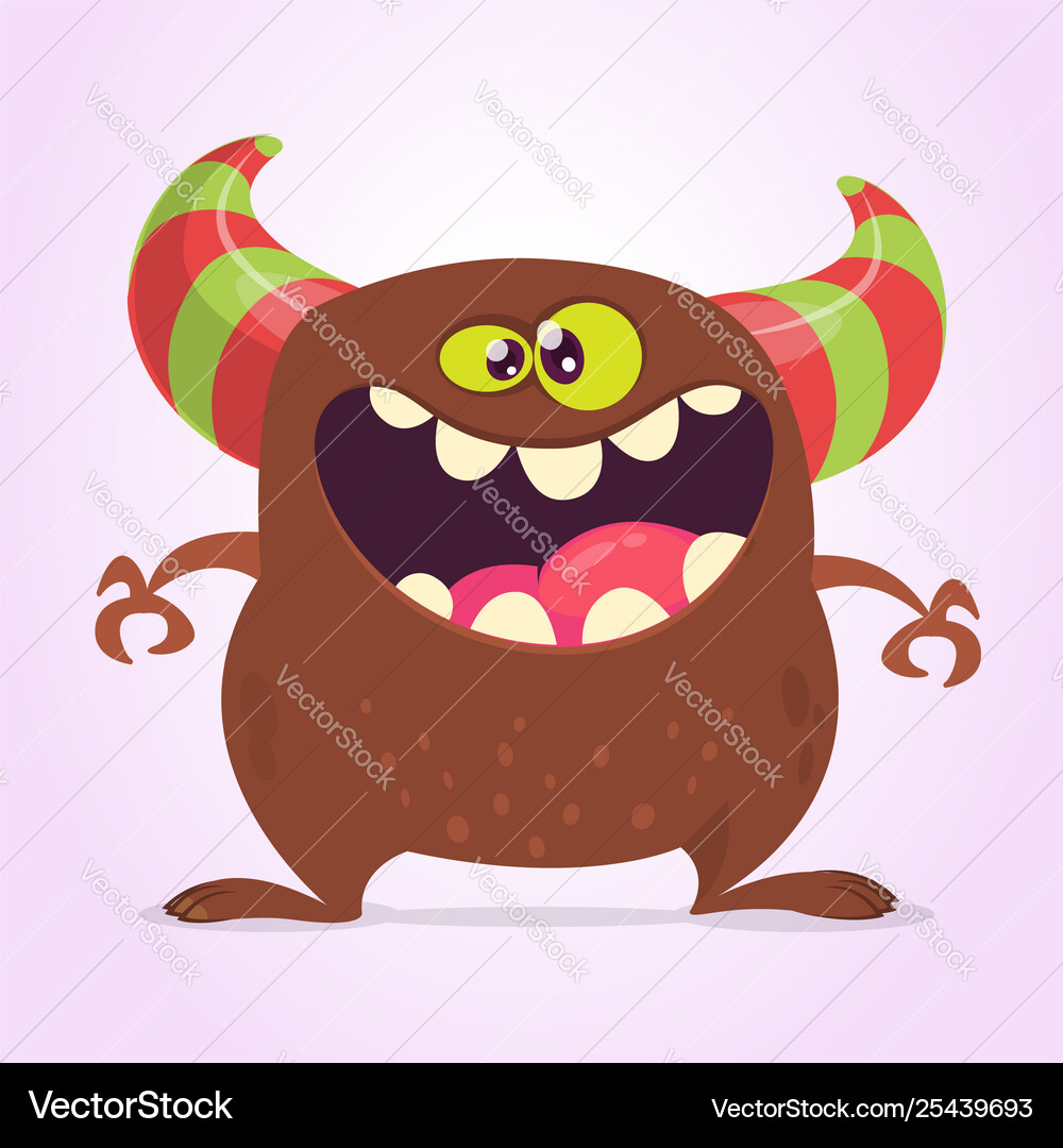Cool cartoon monster with horns Royalty Free Vector Image