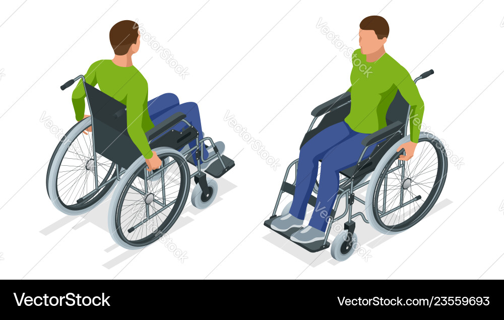Isometric man in a wheelchair using a ramp Vector Image