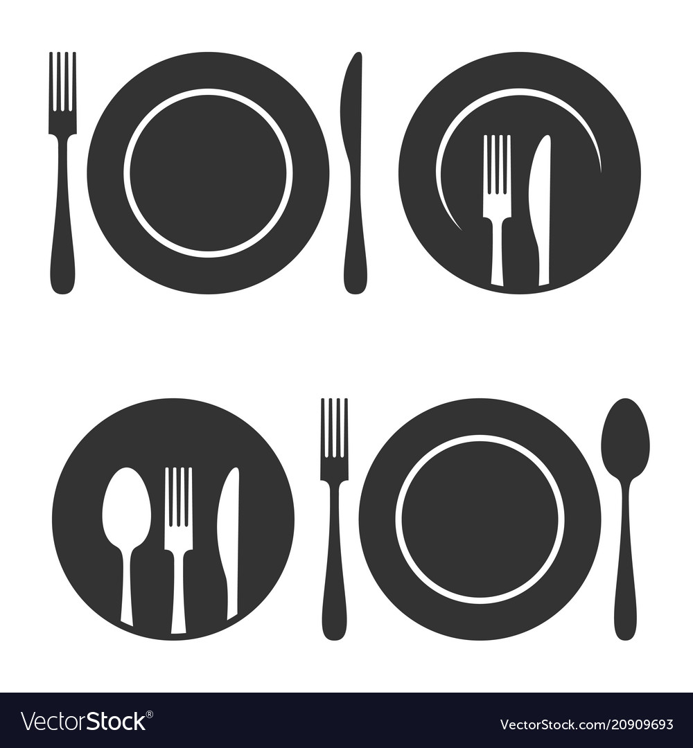 Plate With Fork And Knife Icons Set On White Vector Image 