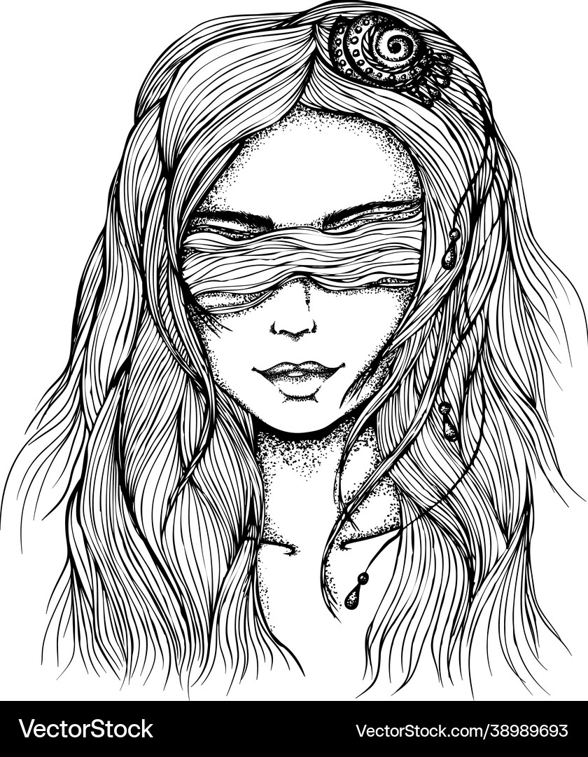 Portrait girl ink drawn Royalty Free Vector Image