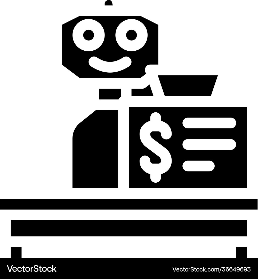 Robot cashier glyph icon sign Royalty Free Vector Image