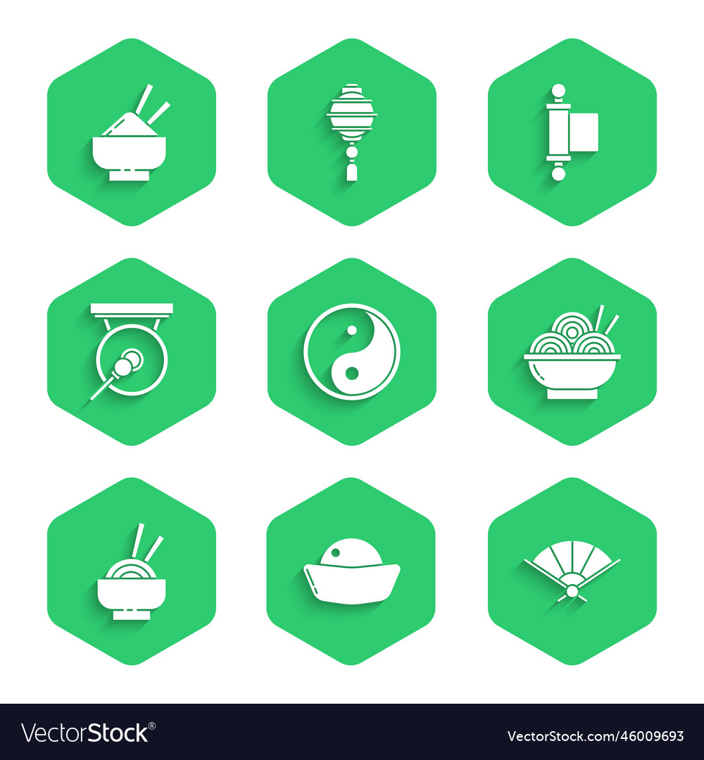 Set yin yang sushi paper chinese folding fan Vector Image