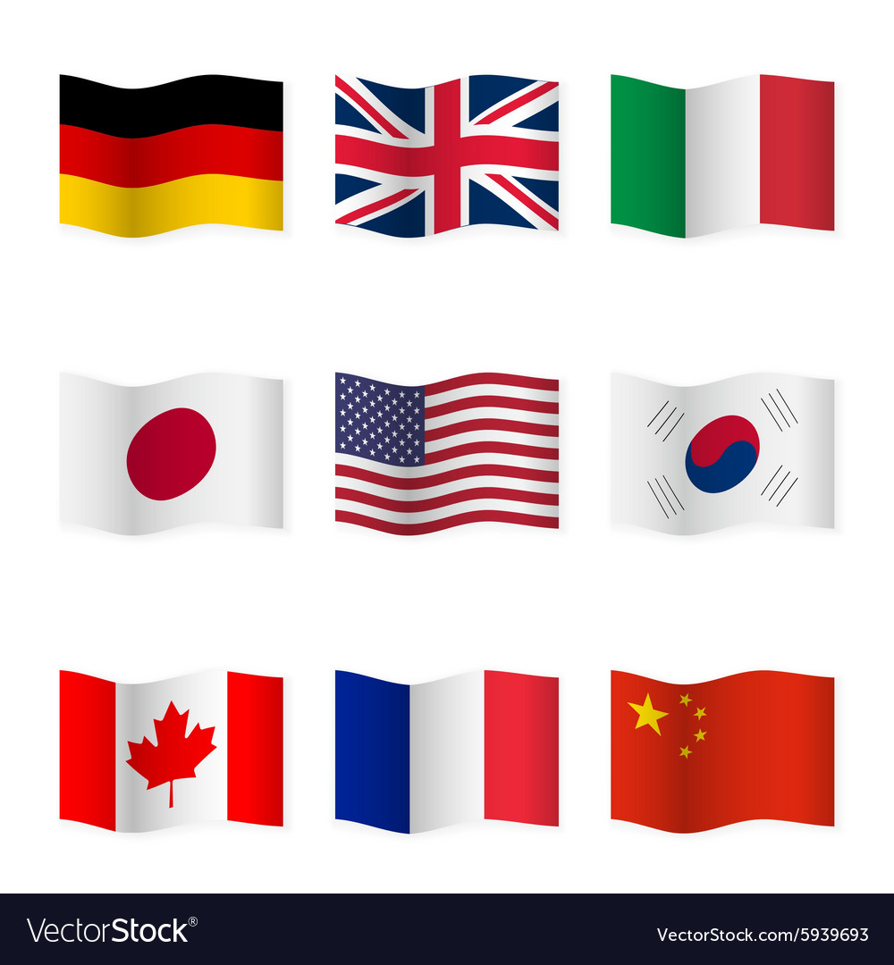 Waving flags different countries Royalty Free Vector Image