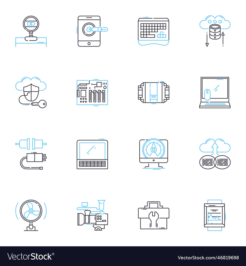 Computer parts linear icons set motherboard Vector Image