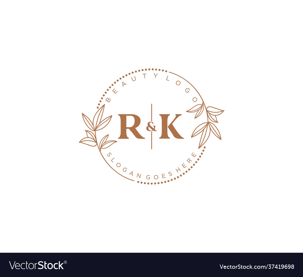 Initial rk letters beautiful floral feminine Vector Image