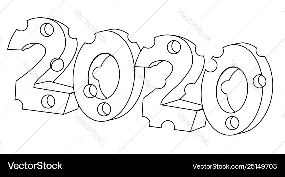 2020 in cheese shape outline year rat Royalty Free Vector