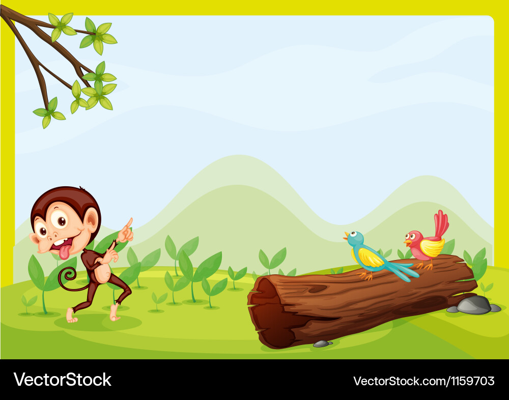 A monkey and two birds Royalty Free Vector Image