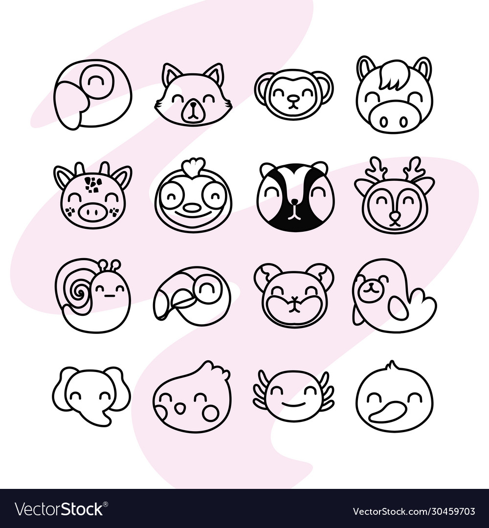 Bundle cute animals characters Royalty Free Vector Image