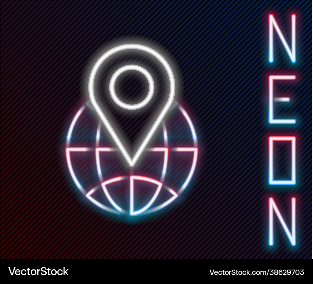 Glowing neon line location on globe icon Vector Image