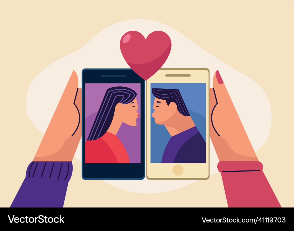 Hands with lovers in smartphones Royalty Free Vector Image