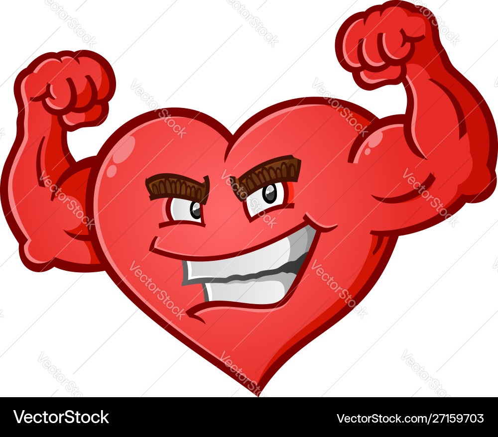 Heart flexing muscles cartoon character Royalty Free Vector
