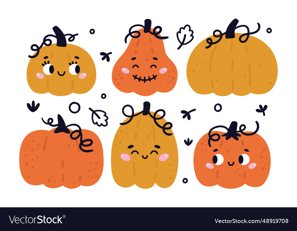 Happy halloween cute clipart with cartoon pumpkin Vector Image