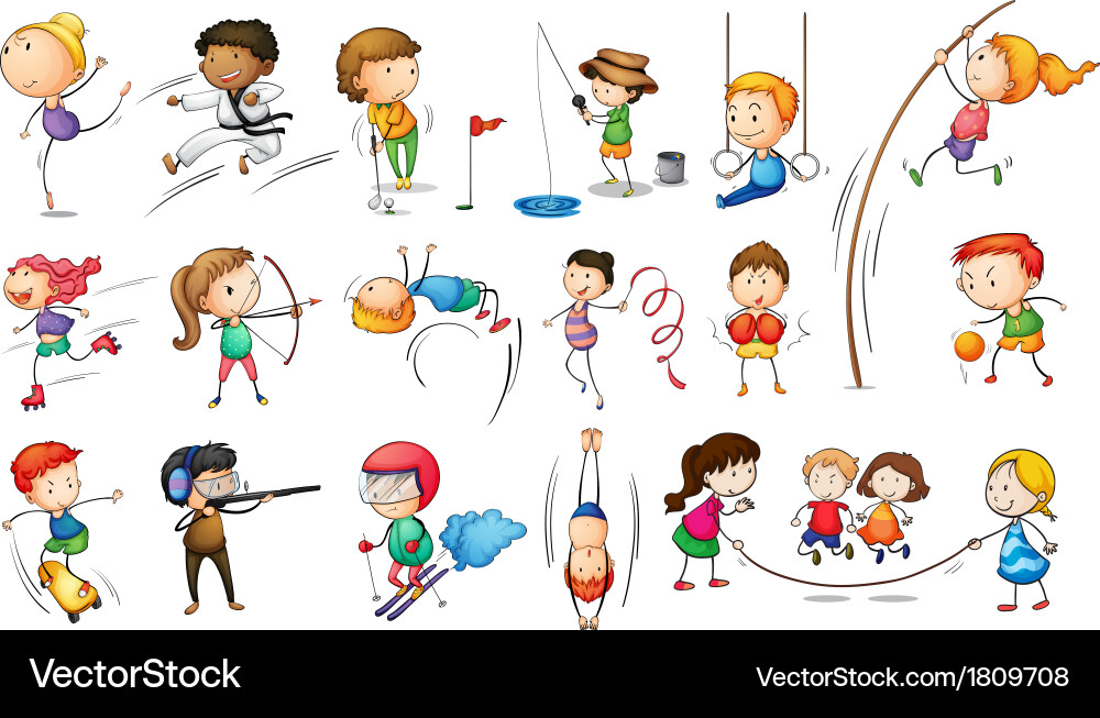 Kids engaging in different sports Royalty Free Vector Image