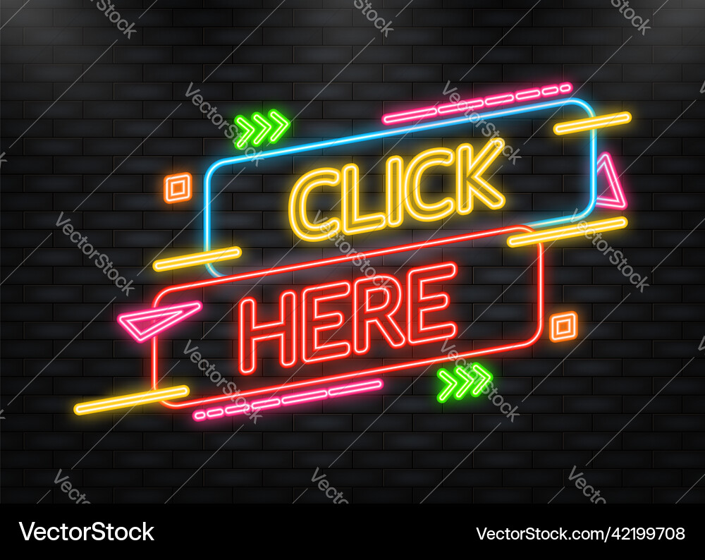 Neon icon with click here banner for web marketing