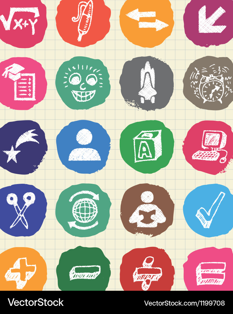 School and education web icons set drawn by chalk Vector Image
