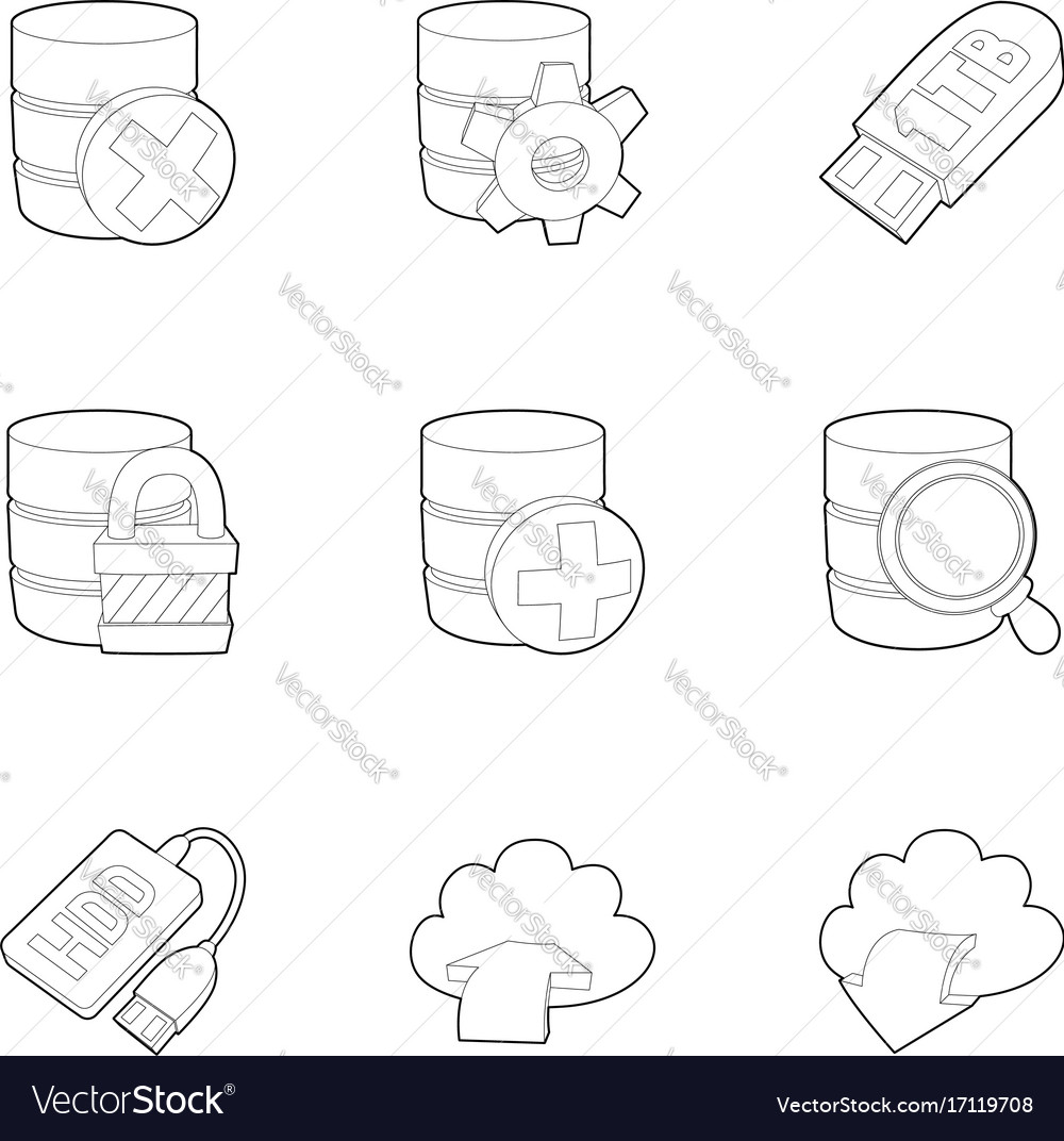 Storage technology icons set outline style Vector Image