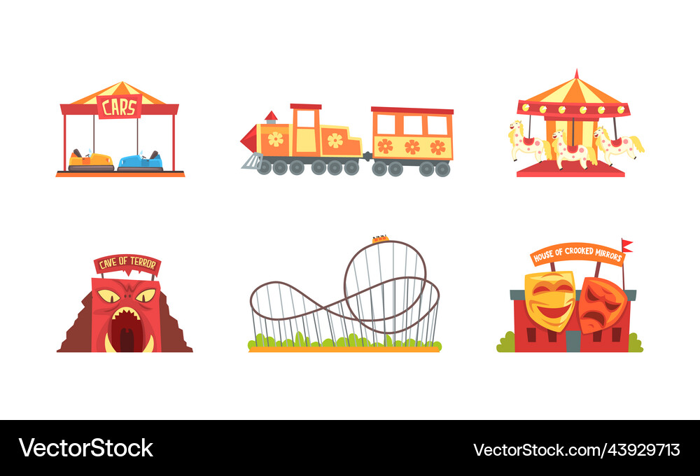 Amusement park attraction with thrill rides Vector Image