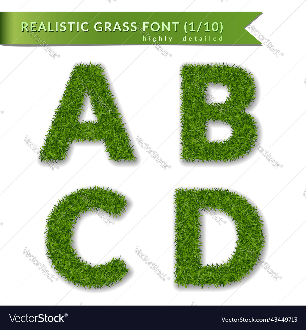 Grass letters a b c d set alphabet 3d design Vector Image