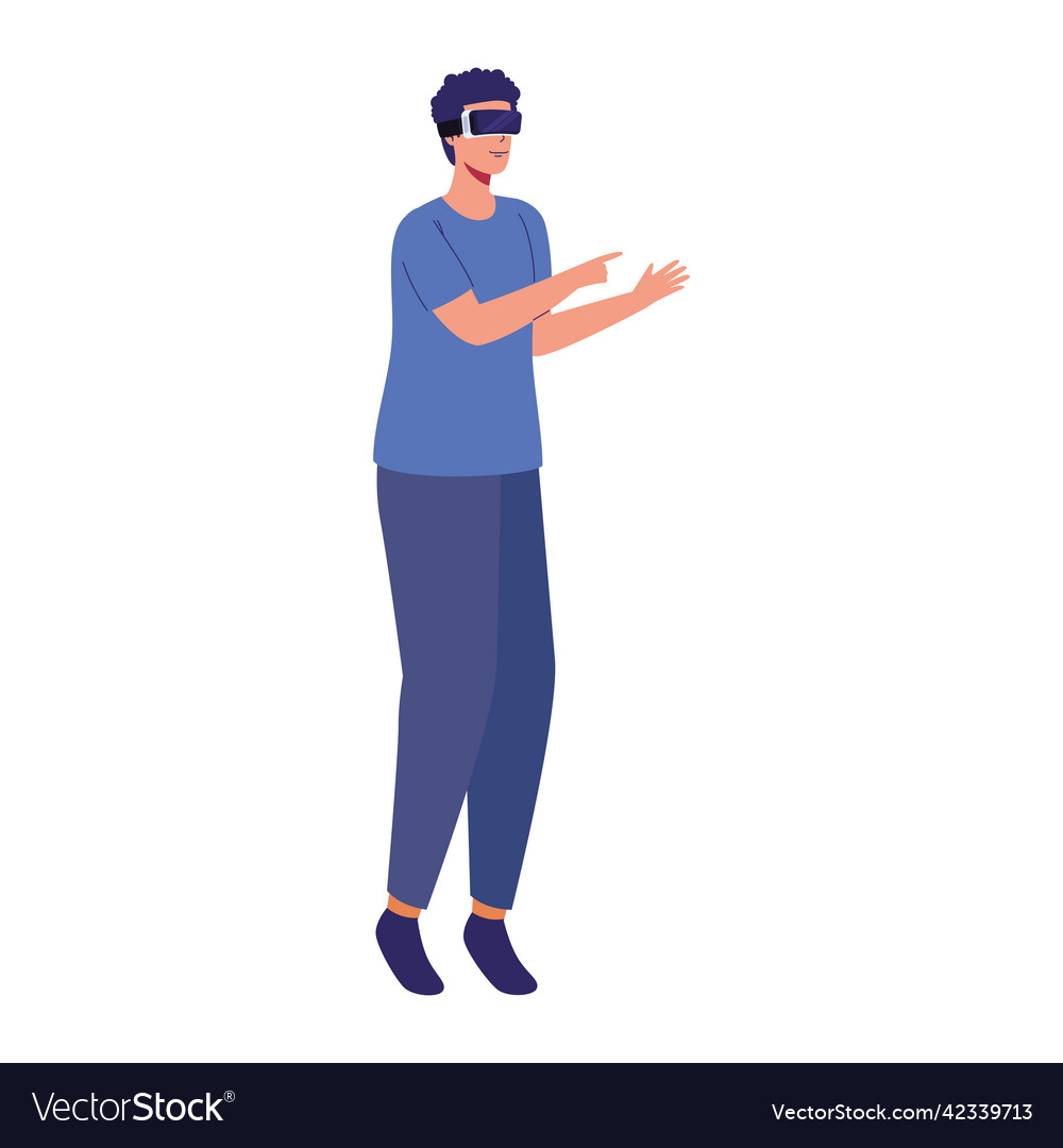 Man standing using vr mask Royalty Free Vector Image