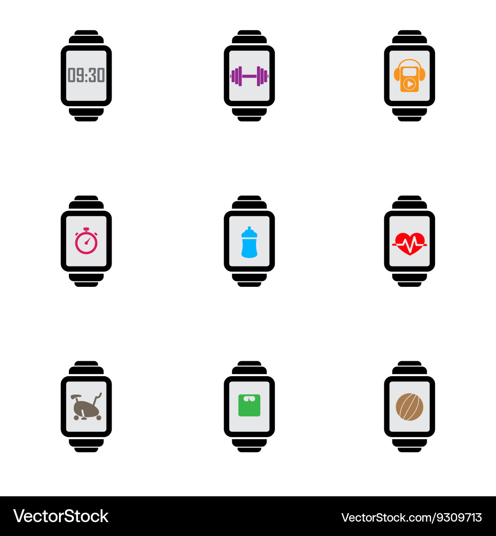 Smart watch with color icons Royalty Free Vector Image
