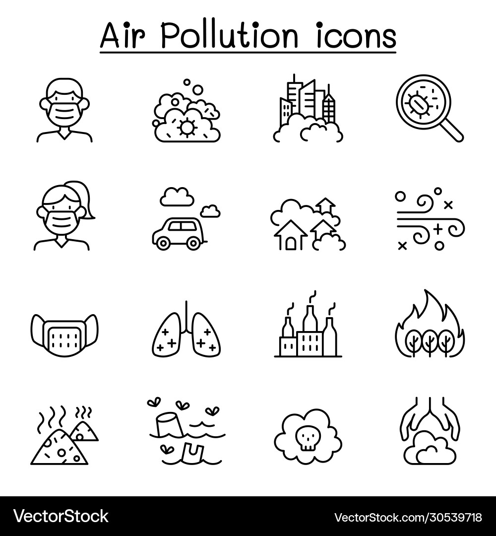 Air pollution virus disease icon set in thin Vector Image