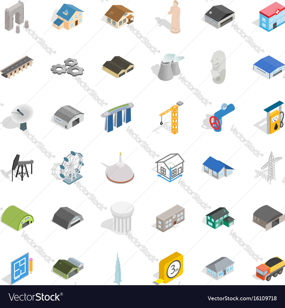 Architecture icons set isometric style Royalty Free Vector