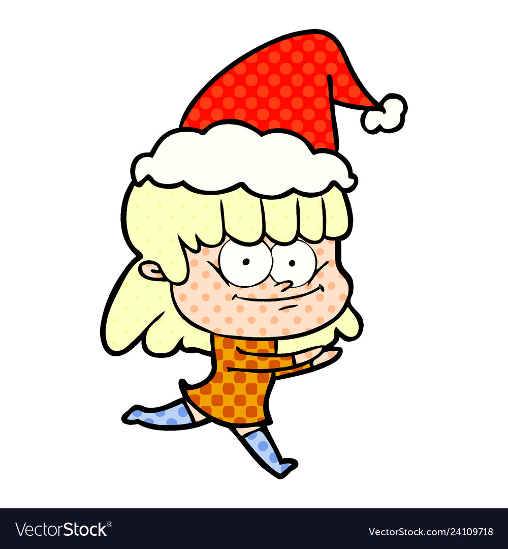 Comic book style of a smiling woman wearing santa Vector Image