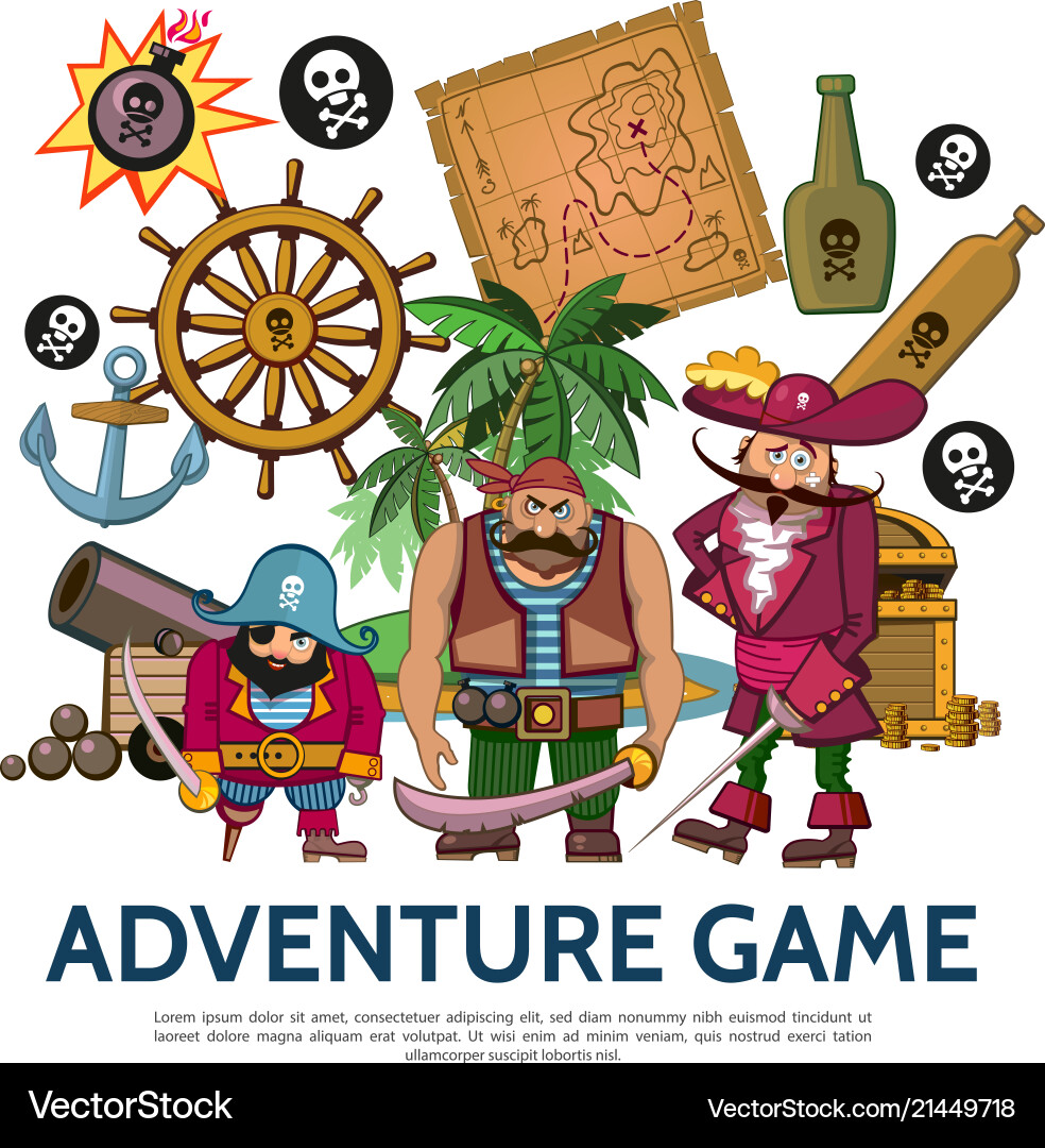 Flat colorful adventure game concept Royalty Free Vector