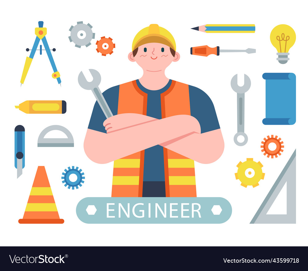 Flat style engineer set Royalty Free Vector Image