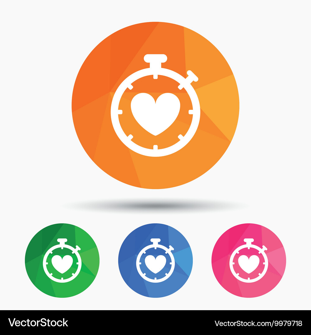 Heart timer sign icon stopwatch symbol Royalty Free Vector
