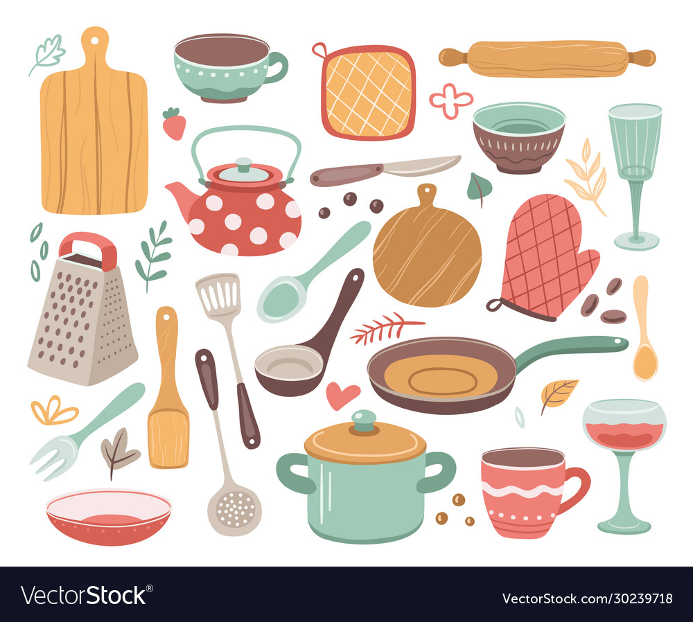 Kitchen tools kitchenware cooking baking Vector Image