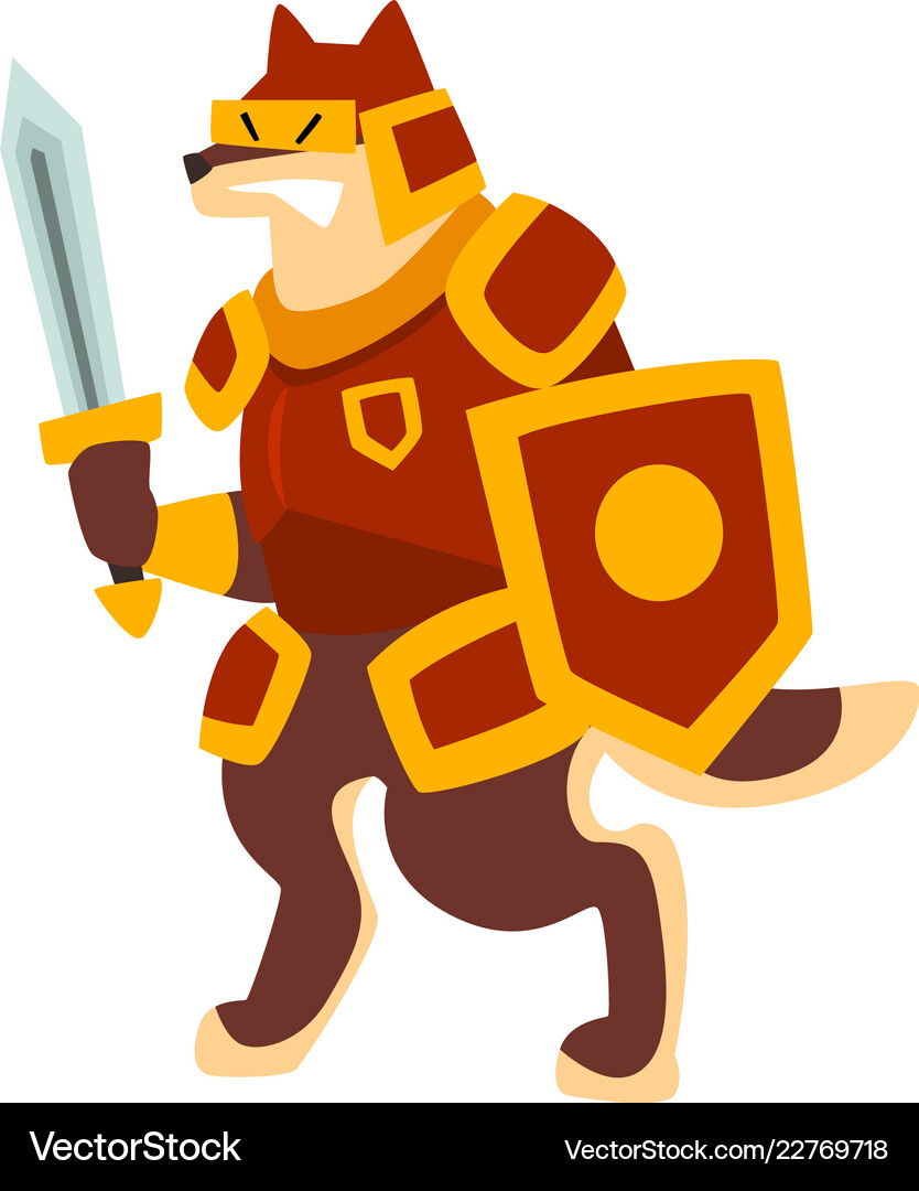 Knight dog character in full armor with shield Vector Image