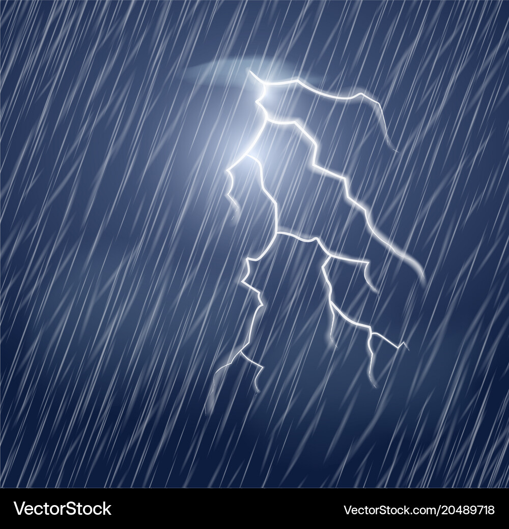 Lightning flash and heavy rain in dark sky Vector Image