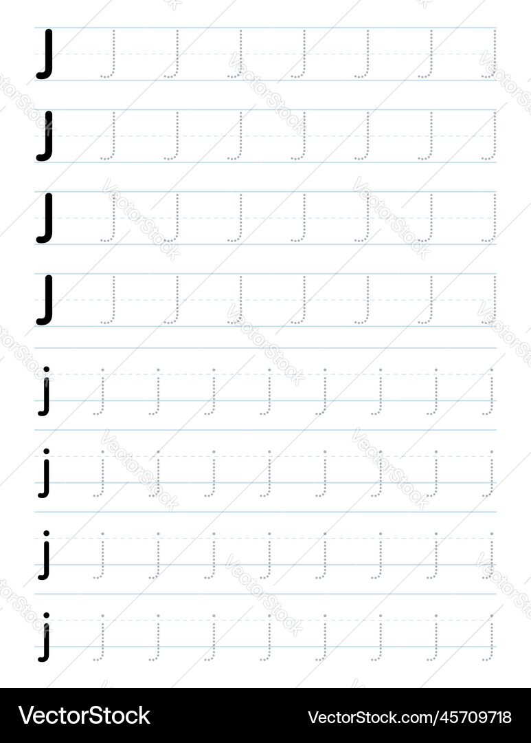 Tracing letter j worksheet for preschool Vector Image