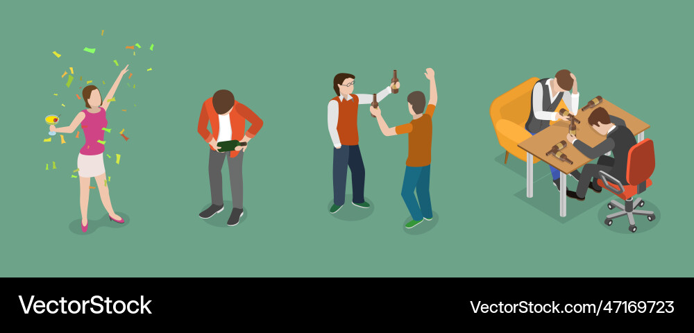 3d isometric flat set of drunk people Royalty Free Vector