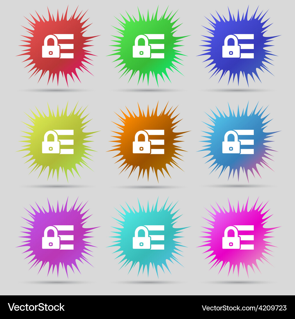 Lock login icon sign a set nine original needle Vector Image
