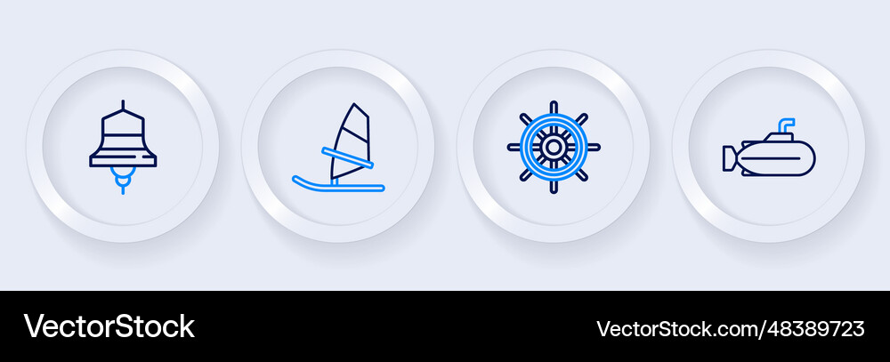 Set line submarine ship steering wheel Royalty Free Vector