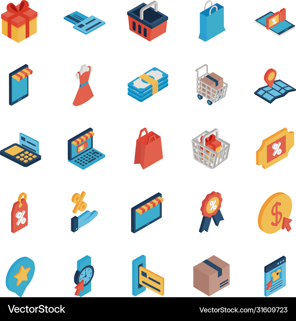 Shopping online isometric style icon set Vector Image