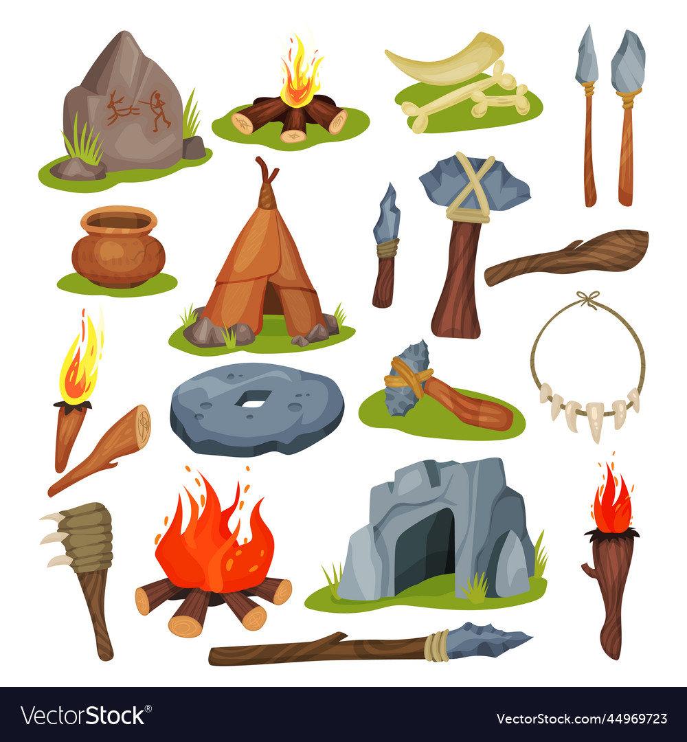 Stone Age Tools & Prehistoric Weapons Vector Image