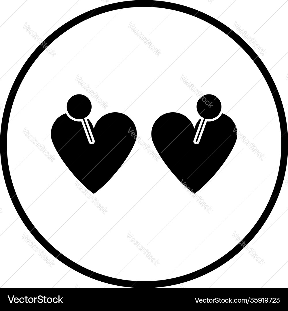 Two valentines heart with pin icon Royalty Free Vector Image