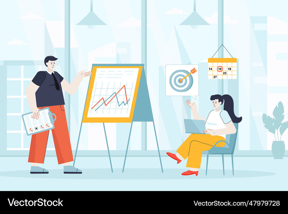 Business planning concept in flat design teamwork Vector Image