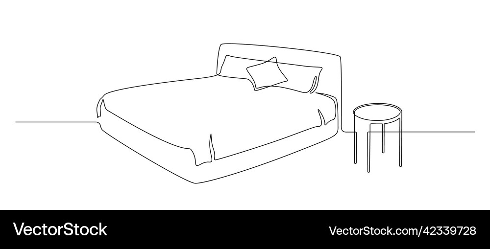 Continuous one line drawing of double bed Vector Image