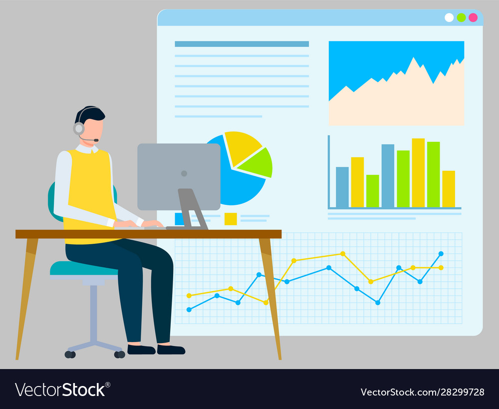 Freelancer man working on project data analysis Vector Image